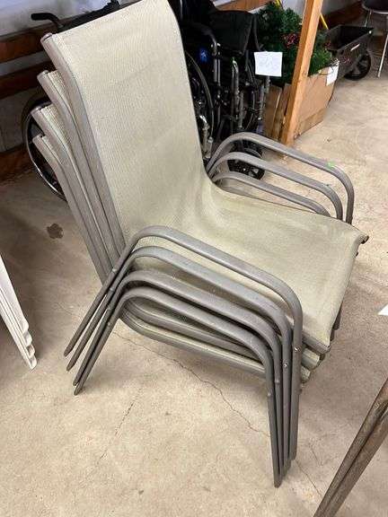 4 Powder coated metal patio chairs with mesh seats - Metzger Property ...