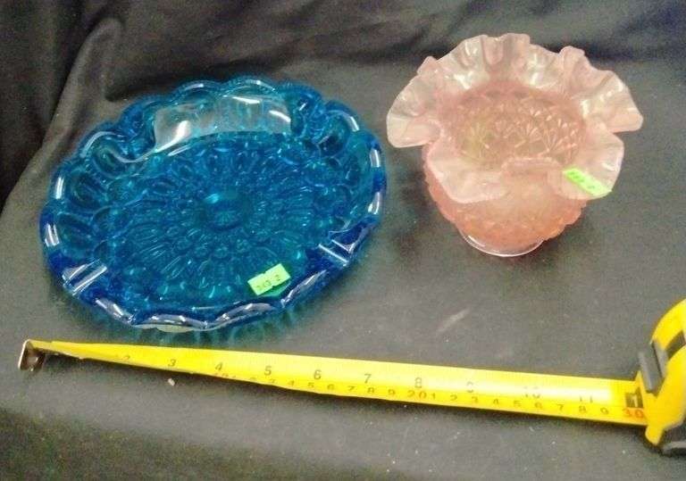 Pink Iridescent Ruffle Edge Rose Vase 4”, Blue Moon and Star Ashtray 8 ...