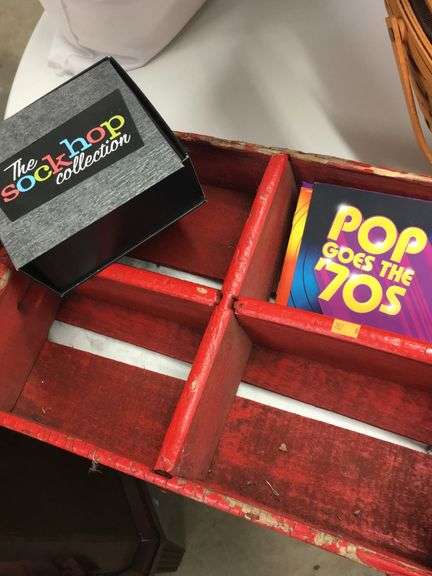 Divided wooden crate, pop goes The 70’s cd collection, The sock hop ...
