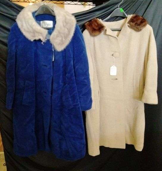 Newman’s blue coat with fur collar, tan boiled wool coat with fur ...