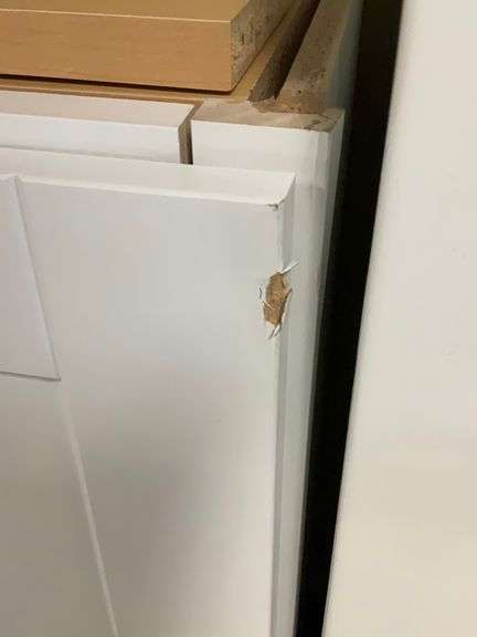 11 piece white cabinets, 9” base, damaged, 15” wall, corner damaged, 21 ...
