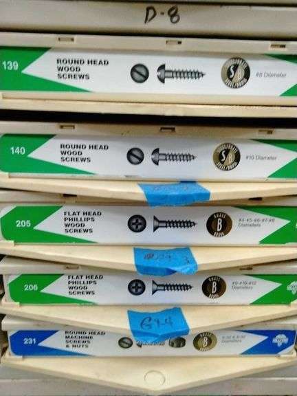 Round head and flat head screws and nuts with organizer display ...