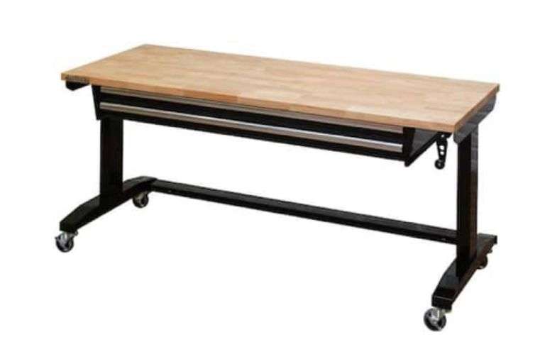 Husky 62 in. Adjustable Height Workbench Table with 2-Drawers in Black ...
