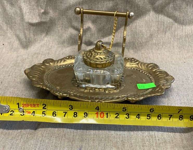 Metal inkwell stand and glass inkwell with lid - Metzger Property ...