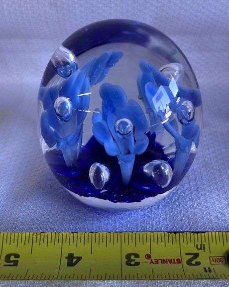 Joe Rice Paperweight blue flowers - Metzger Property Services LLC