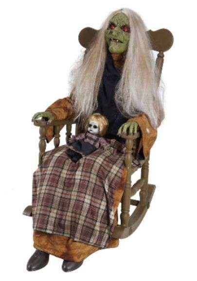 Home Accents Holiday 4 ft. Animated LED Rocking Chair Babysitting Witch ...