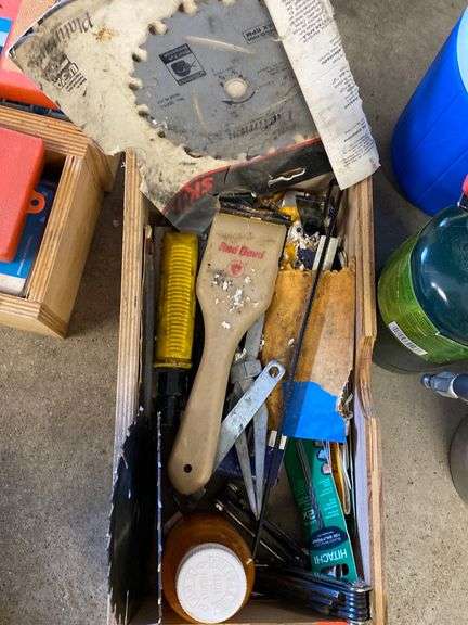 Drawer with saw blades, multi tools, razor blades and other assorted ...