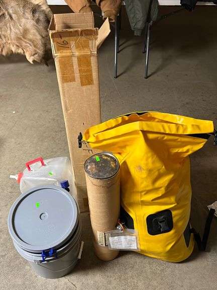 Assorted wood strips in various sizes, plastic jug, bucket, Quick-N-EZ ...