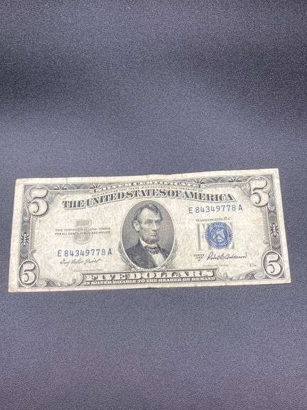 5 Dollar Bill Blue Label Series 1953 A Has Tear - Metzger Property ...