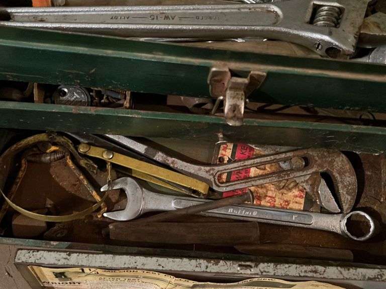 2- Drawer toolbox and contents including crescent wrench, miscellaneous ...