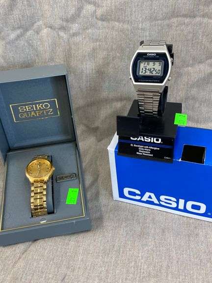 Casio watch in box, Seiko quartz watch in box - Metzger Property ...