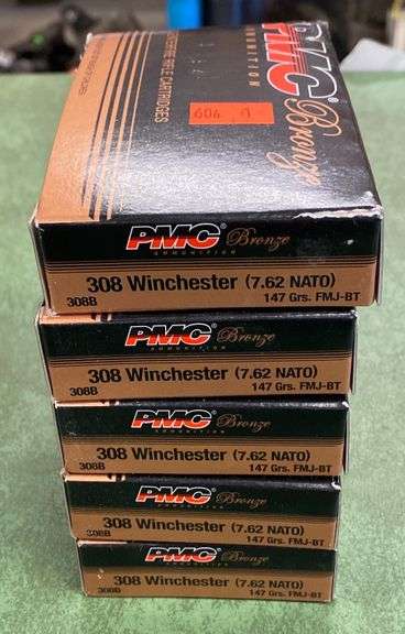 PMC bronze 308 Winchester rifle cartridges, box of five - Metzger ...