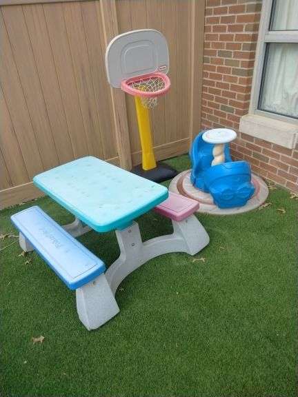 Fisher Price picnic table, Little Tikes basketball hoop, sit and spin ...