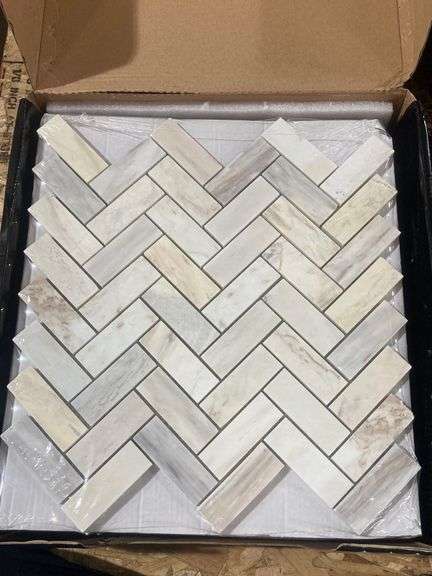 MSI Angora Herringbone 12 in. x 12 in. x 10 mm Polished Marble Mosaic Tile (10 sq. ft. / case ...