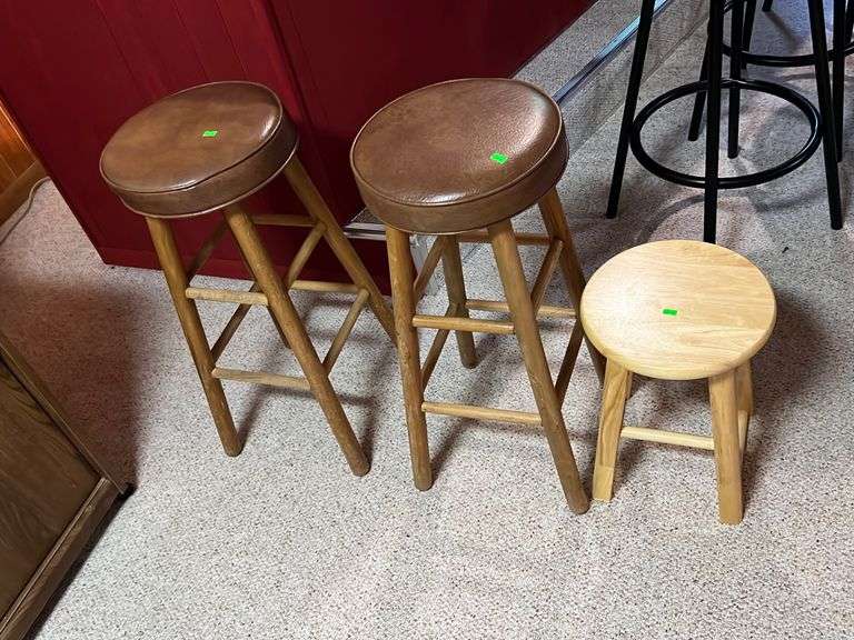 2- Wood stools with padded seats 30 inches tall, wood stool 17 inches ...