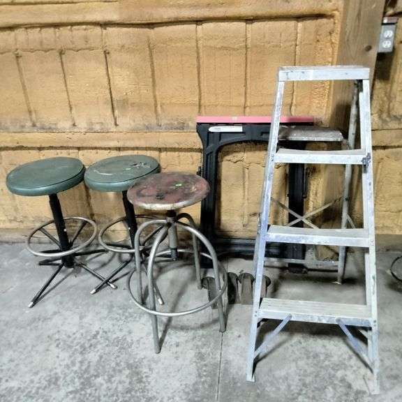 4ft step ladder, stools, folding saw horse, casters - Metzger Property ...