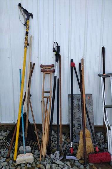 Tree pruner, rake, crutches, pipe bender, brooms sign - Metzger ...