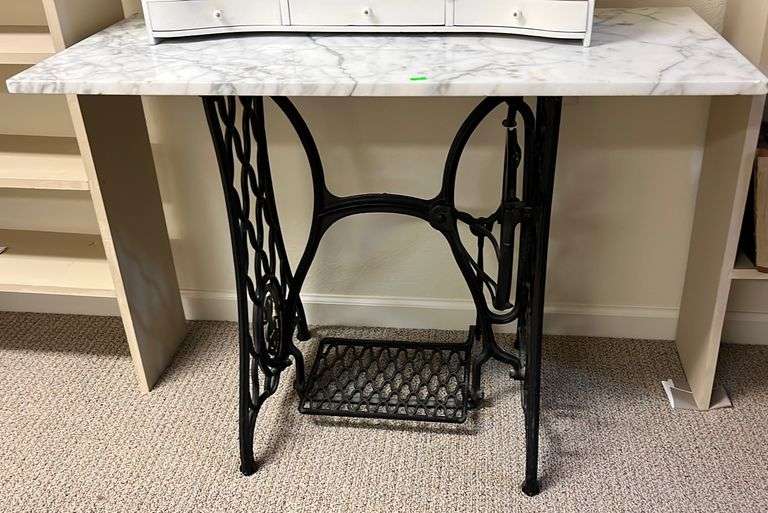 Treadle machine base with 18x40" marble top - Metzger Property Services ...
