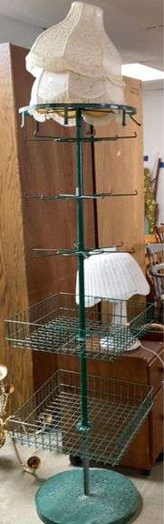Metal Wire Display Rack & 2 White Lamp Shades, 19”x19”x67.5” - Metzger ...