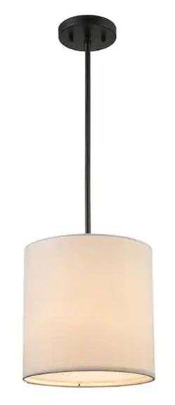 Monteaux Lighting 10 in. 1-Light Black Drum Pendant Light Fixture with ...