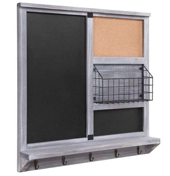 MyGift Wall Mounted Gray Wood Chalkboard/Cork Board Sign with Mail ...