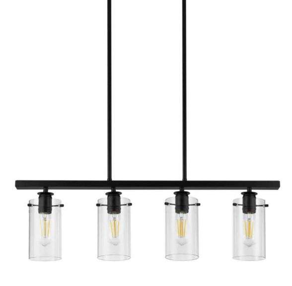 Hampton Bay Regan 4-Light Matte Black Island Chandelier with Clear ...