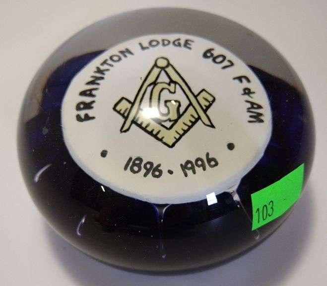 1996 Franklin Lodge 607 Paperweight, Prestige Art Glass - Metzger ...