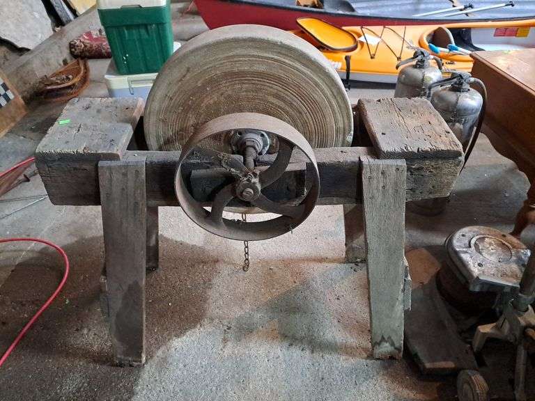 Antique grindstone table 35.5” long 36” tall,,hardware underneath Not ...