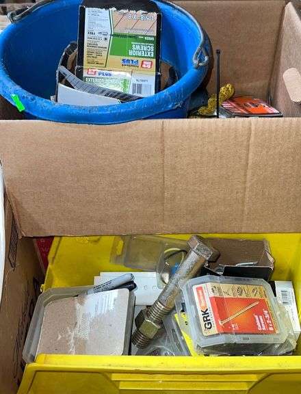 Plastic bucket, plastic bin, assorted exterior screws and triple coated ...