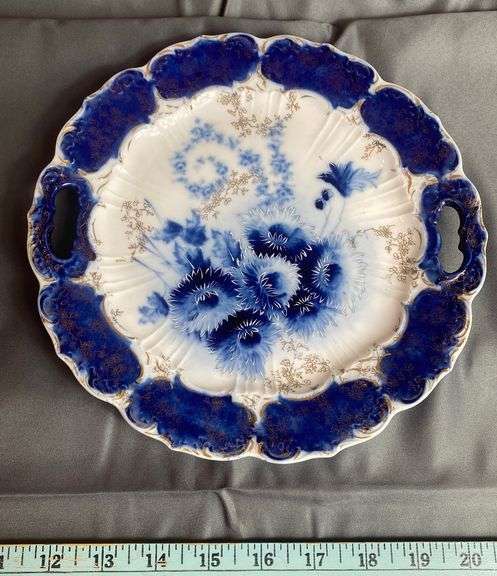 Unmarked RS Prussia Handled Flow Blue Cake Plate - Metzger Property ...