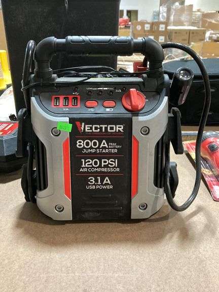 Vector 800 Peak Amp Jump Starter, 120 PSI Air Compressor, Three USB ...
