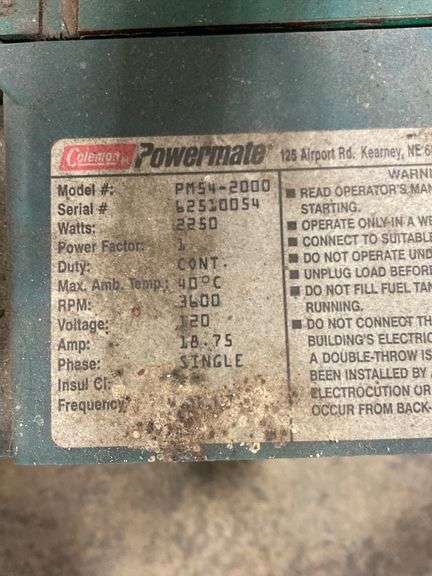 Coleman PowerMate Electric Generator PowerBase Series, Model:PM54-2000 ...