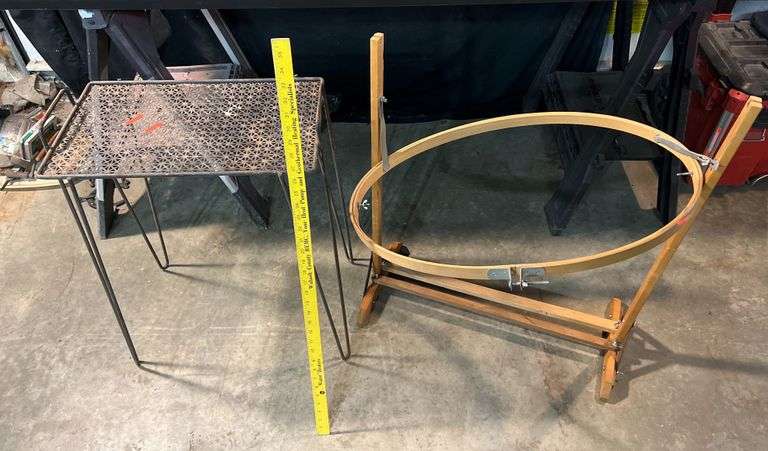 Metal Table, Wooden Embroidery Hoop with Stand - Metzger Property ...