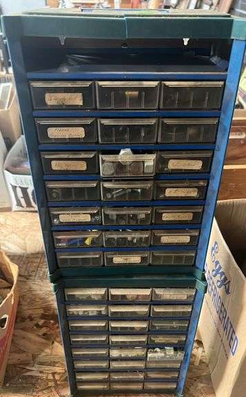 (2) Metal/plastic storage cabinets 14.25” and content as shown in ...