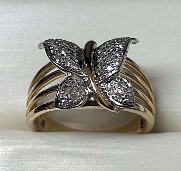 Ladies 10K Yellow Gold Butterfly Ring with .09 Carat of Diamonds - 2.7 ...
