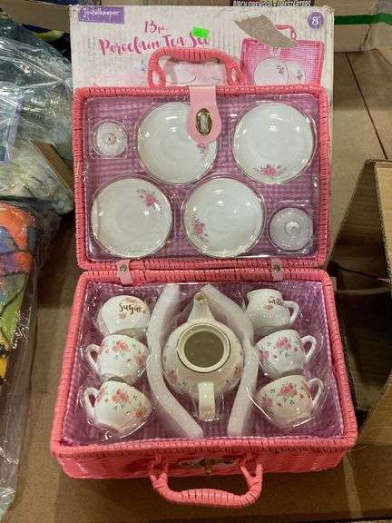 Jewelkeeper Porcelain Tea Set for Little Girls with Pink Picnic Basket ...