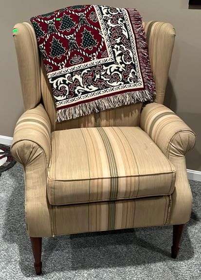 Wingback chair and tapestry throw - Metzger Property Services LLC