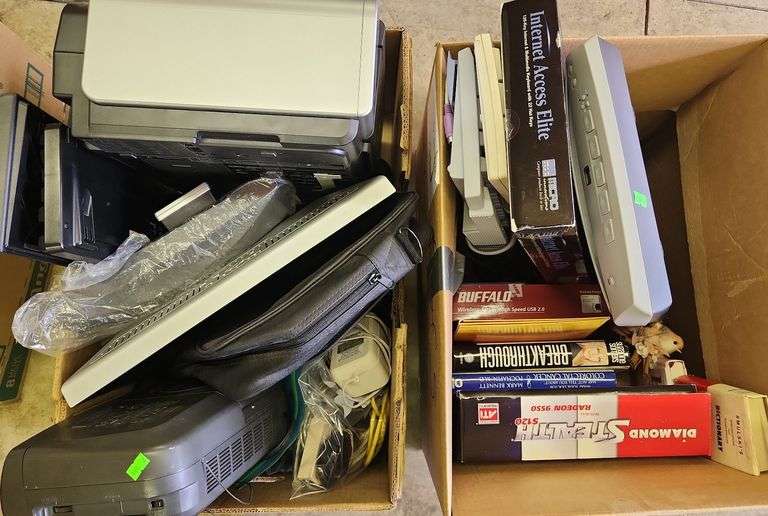 Hp scanner, computer keyboards, books, CD clock radio, Dell computer ...