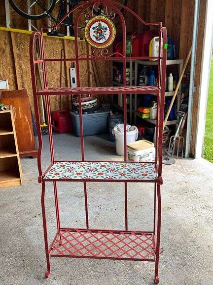 Metal folding bakers rack with tile shelf with cracks 28"x64"x12 ...