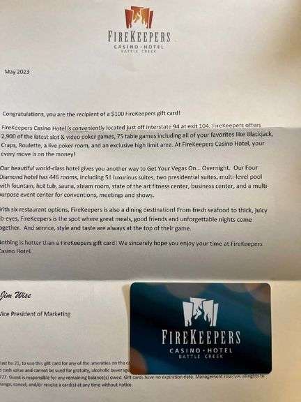 FireKeepers Casino & Hotel: $100 Gift Card (Cannot Be Used For Gambling ...