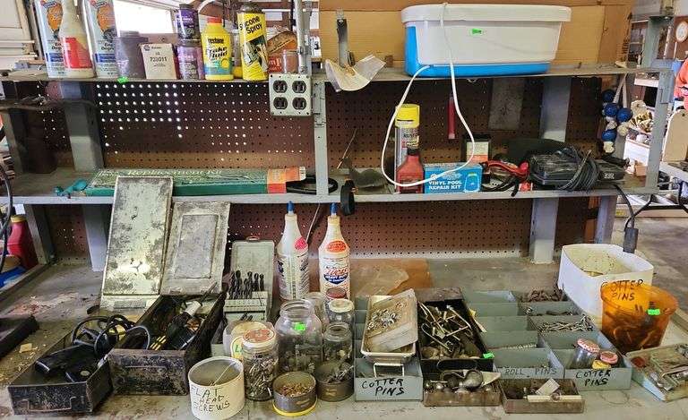 Contents of workbench as shown in pictures, hardware drill bits , scrap ...