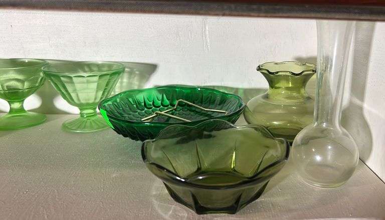 (3) Green Uranium Depression Glass Ice Cream Footed Compote Bowl 3 ...