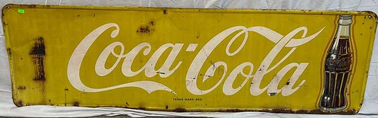 Yellow Coca-Cola Single Sided Tin Sign, 57”x17” inches - Metzger ...