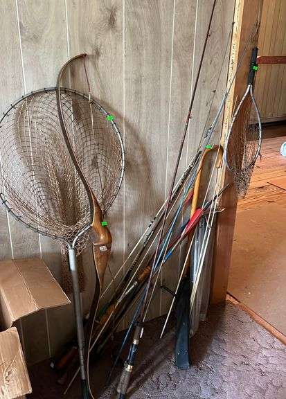 Fishing poles, recurve bow, nets, arrows - Metzger Property Services LLC