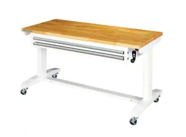 Husky 52 in. W x 24 in. D Steel 2-Drawer Adjustable Height Solid Wood ...