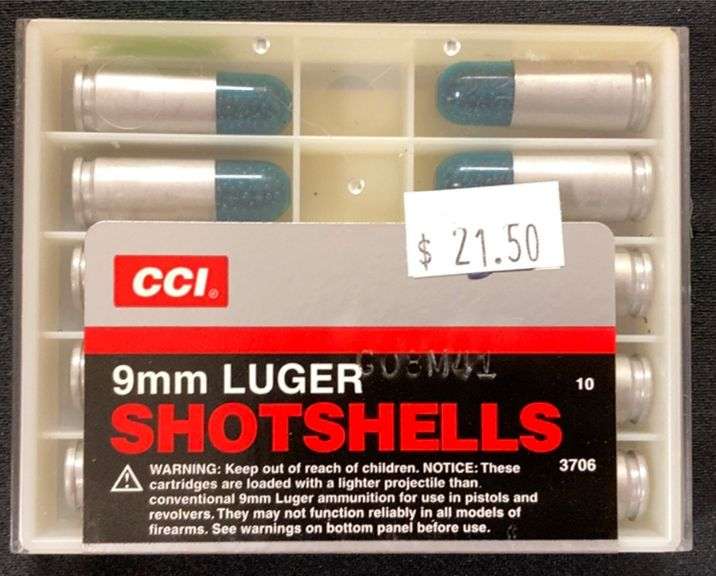 CCI 9MM Luger Shotshells 9MM 11 shot, 10 Rounds - Metzger Property ...