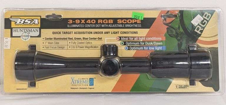 BSA 3-9 x 40 RGB Scope, Center Illuminated Red, Green, Blue Center-Dot ...