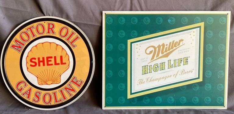 Shell Motor Oil Sign 12", Miller High Life Sign 12"x16" - Metzger ...