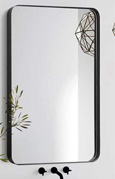 Bathroom Mirror, 24x38 Inch Black Metal Mirror with Rounded Corner ...