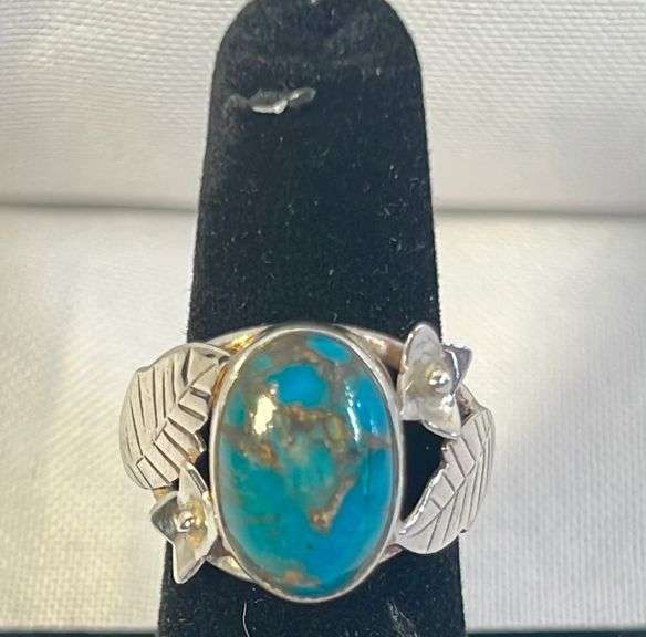 Large Turquoise single stone in Sterling Silver Ring, Size 6 3/4 ...